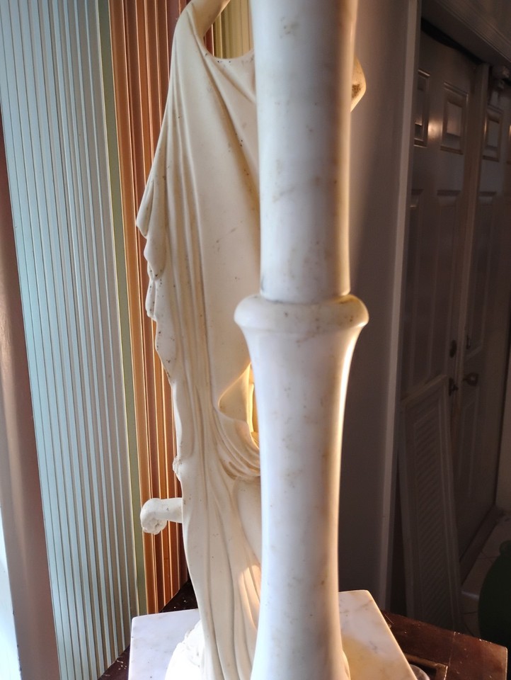 Marble Italian Lamp Early 20th Century Passion Maiden with Cupid ...