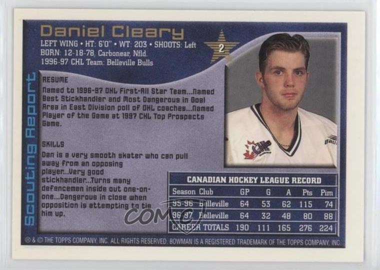1997-98 Bowman CHL Daniel Cleary Dan Cleary #2 Rookie RC | eBay