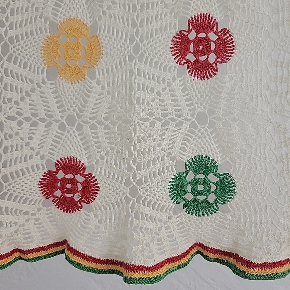 Hand Crocheted Tablecloth Granny Core Lace Afghan Throw Doily Cotton 42 ...