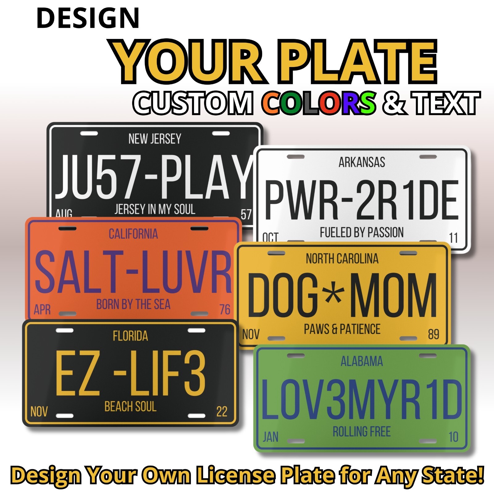 Personalized Custom Aluminum License Plate Any State & Text Multicolor ...