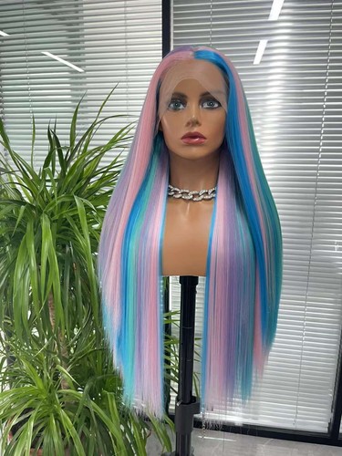 Pink Blue Purple Green Wigs Long Straight 13x3 Lace Front Wig Synthetic ...
