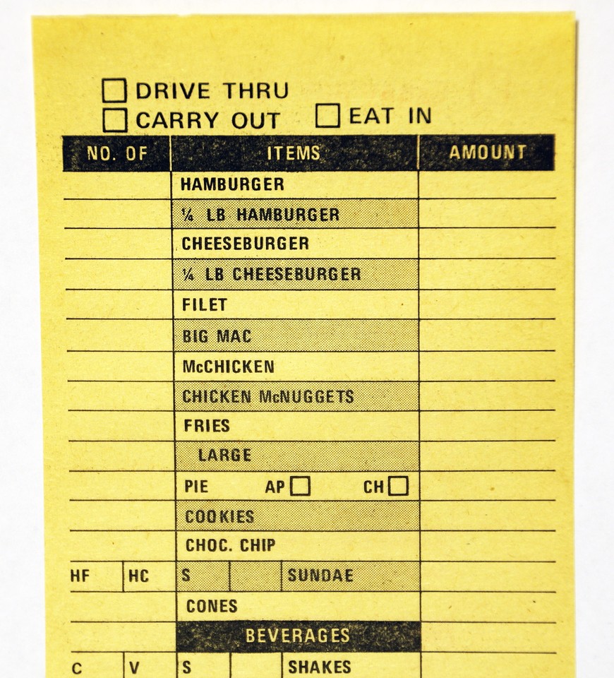 1977 McDonalds Cash Register Meal Order Taking Form Sheet Menu Pad ...