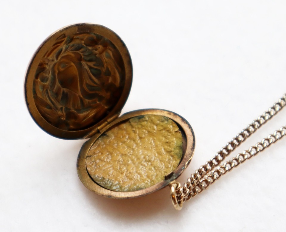 Antique Art Nouveau Repousse Locket Gold Filled Woman Face Paste Stones ...