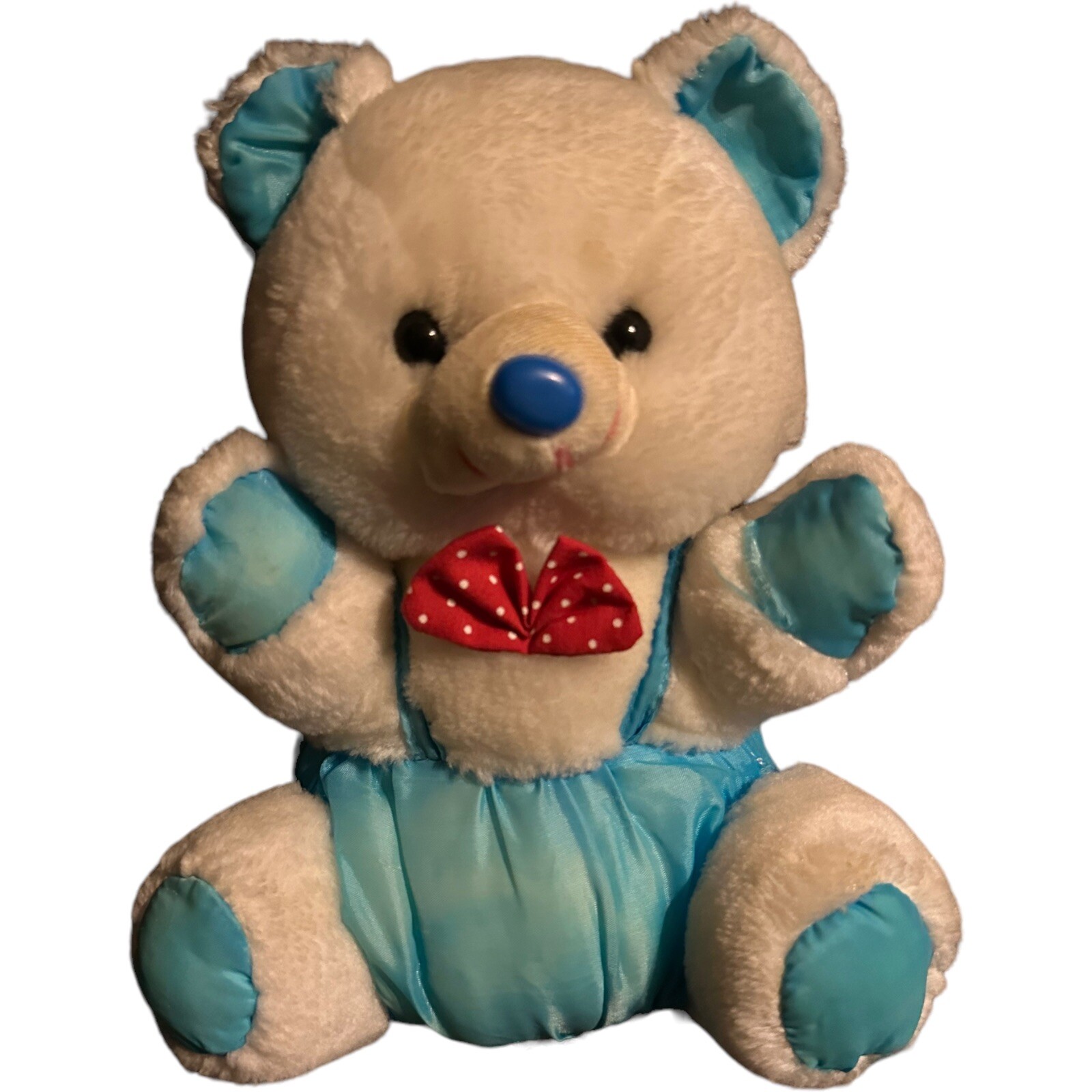 Vintage Ace Novelty White TEDDY BEAR Plush Blue Nylon Stuffed Animal 9 ...