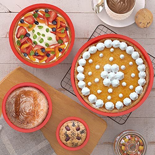 Round Cake Pans Set Of 4 Silicone Molds For Baking Nonstick Quick ...