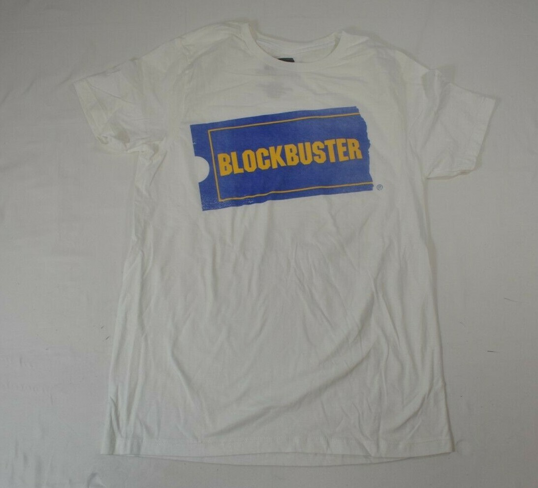 Blockbuster Mens Classic Blockbuster Torn Ticket Logo White Tee Shirt New S-2XL | eBay