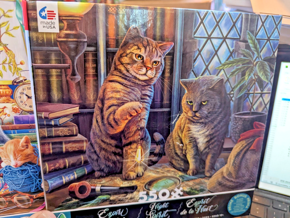 LOT of 2 550 pc Puzzles CATS / PAWS GONE WILD + NIGHT SPIRIT UNCOUNTED ...