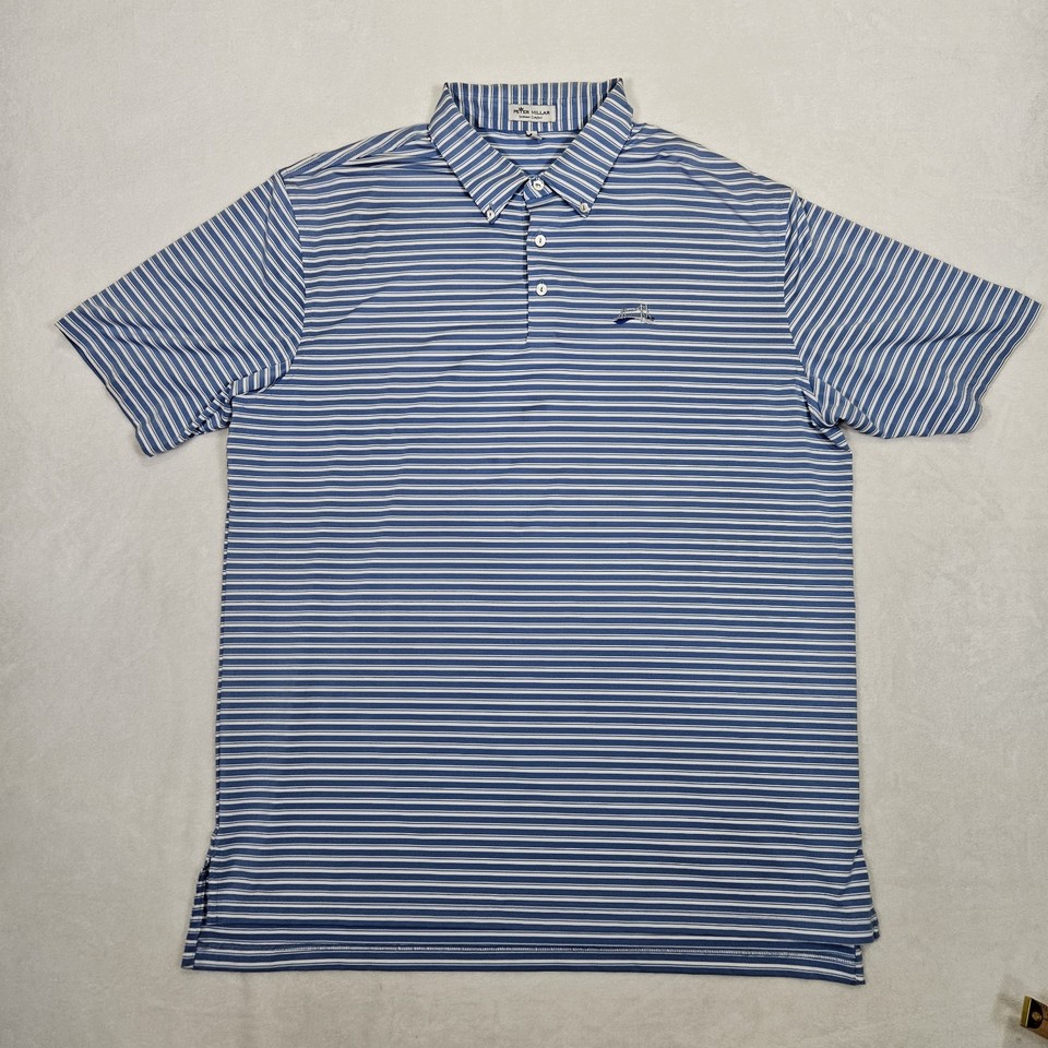 Peter Millar Men's Size XL Hales Performance Striped Polo Nordic Pine ...