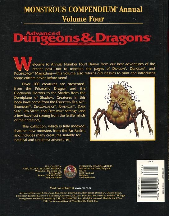 MONSTROUS COMPENDIUM ANNUAL VOLUME FOUR EXC+! Vintage D&D TSR Monster ...