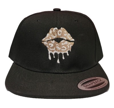 Snap-back, Gold Lips Embroidered White Cheetah Patch Drip hat cap ...