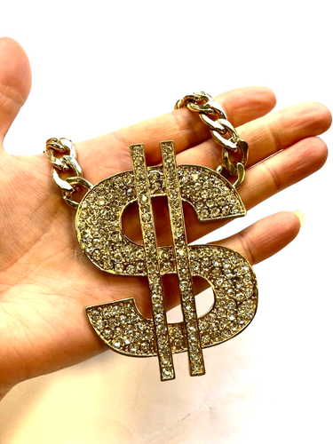 ICED OUT DOLLAR Sign Necklace Hip Hop Gold Chunky Metal Bling Gangster ...