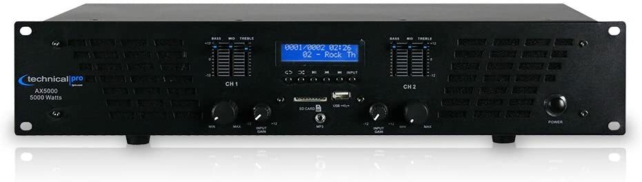 Technical Pro AX5000; 5000 Watt; 2 Channel Amplifier USB, SD, EQ ...