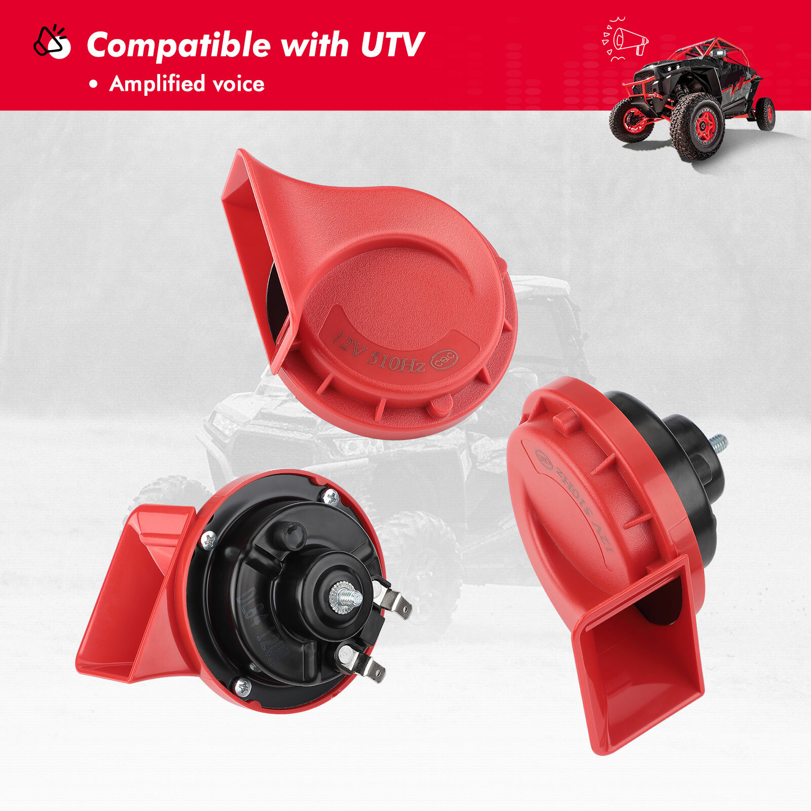 KEMIMOTO 12V Universal Loud UTV Horn Kit with Rocker Switch for RZR ...