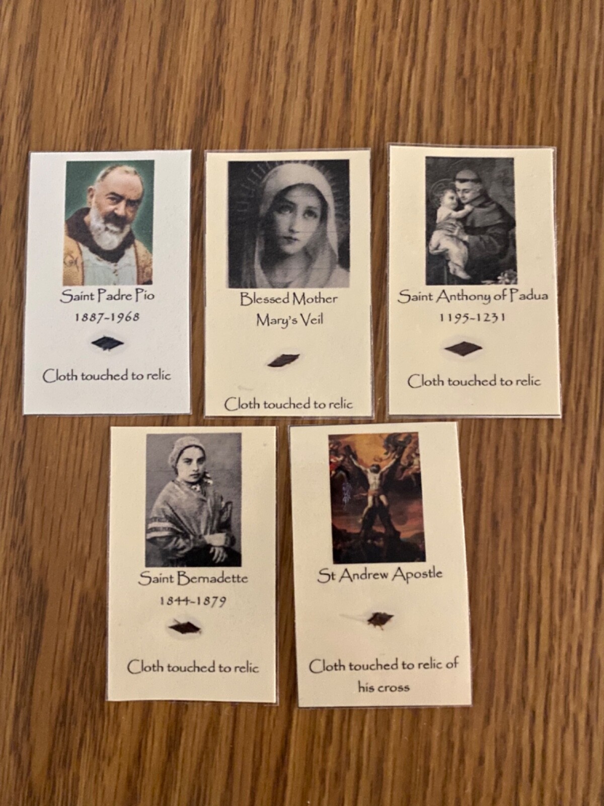 Catholic homemade relic holy card lot Saint Andrew St Pio Bernadette ...