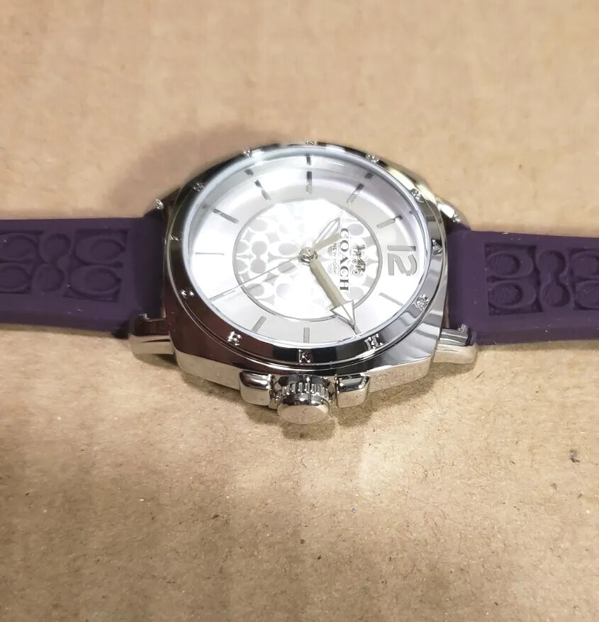 Coach Women BOYFRIEND Purple Logo-embossed Rubber Strap Watch 34mm ...