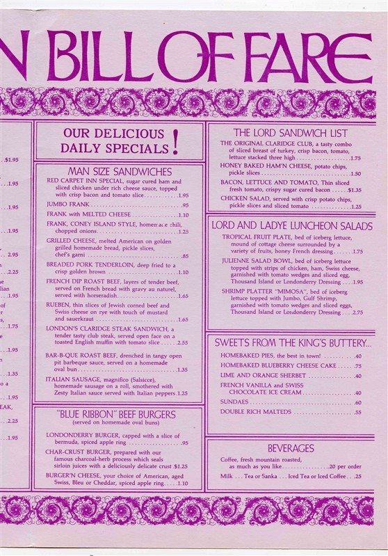 Henry VIII Bill of Fare Menu Lindbergh St Louis Missouri Red Carpet Inn ...
