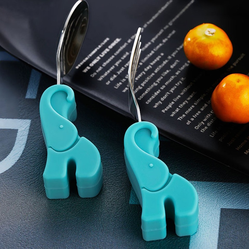 1 Set Toddler Spoon and Fork Stainless Steel Short Handle Baby Dinning ...