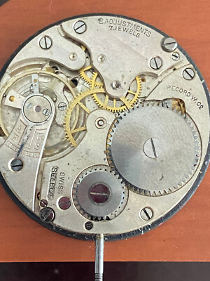 VINTAGE 39.70MM RECORD POCKET WATCH MOVEMENT, SELECT SWISS, HAS STEM ...