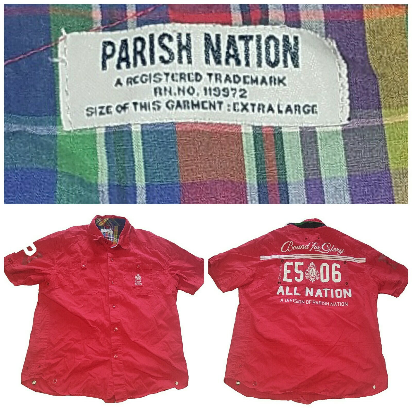 PARISH NATION Men's Red Button-Up Pocket Embroidered/Graphic XL | eBay