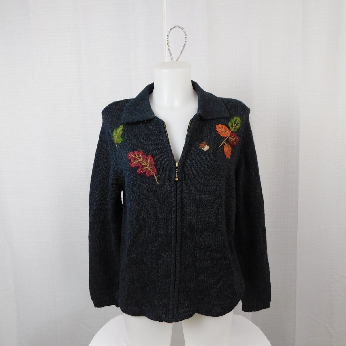 Mandal Bay Leaf Embroidered Zip-Up Fall Cardigan Sweater Mandal Bay Leaf Embroidered Zip-Up Fall Cardigan Sweater
