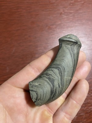 MLC s7054 3” Banded Slate Knobbed Lunate Bannerstone Old Ohio Stone ...