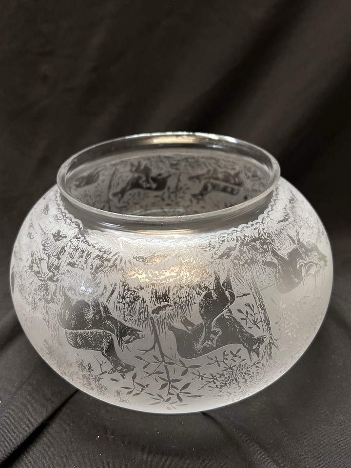 Antique Etched Deer Fishbowl Victorian Aesthetic g as Shade. 5in Fitter ...