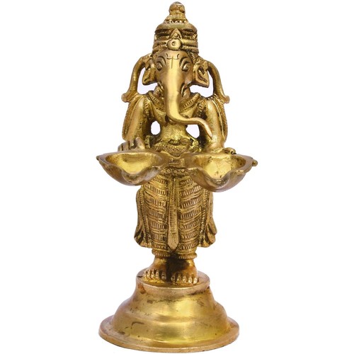 Beautiful Lord Ganesha with Oil Lamp Statue Decor Figurine Sculpture ...