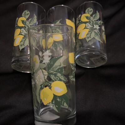 Lemon Yellow Drinking Glass Coolers Tumblers 16-oz. Set of 4 | eBay