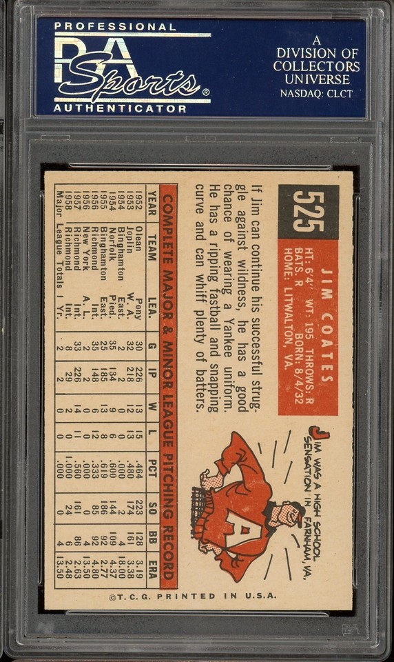 1959 Topps Baseball #525 Jim Coates PSA 8.5 | eBay