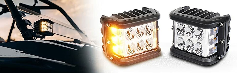 Side Shooter LED Pods Light 4 inch Off Road Dual Side Yellow DRL Flash ...