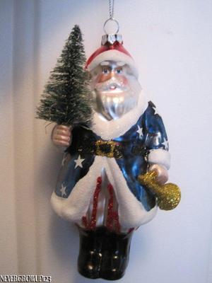 BLOWN GLASS PATRIOTIC SANTA~4TH OF JULY~STARS~STRIPES ORNAMENT~BUGLE ...