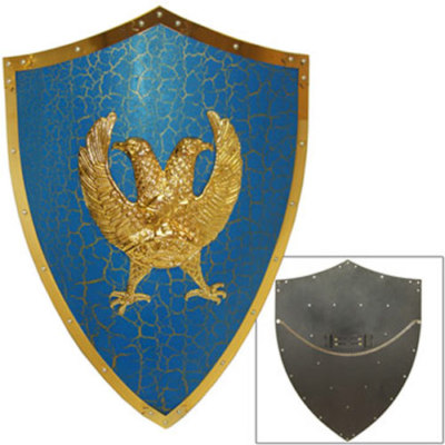 Medieval Two Headed Eagle Shield Knights Prop Wall Hanger Blue & Gold ...