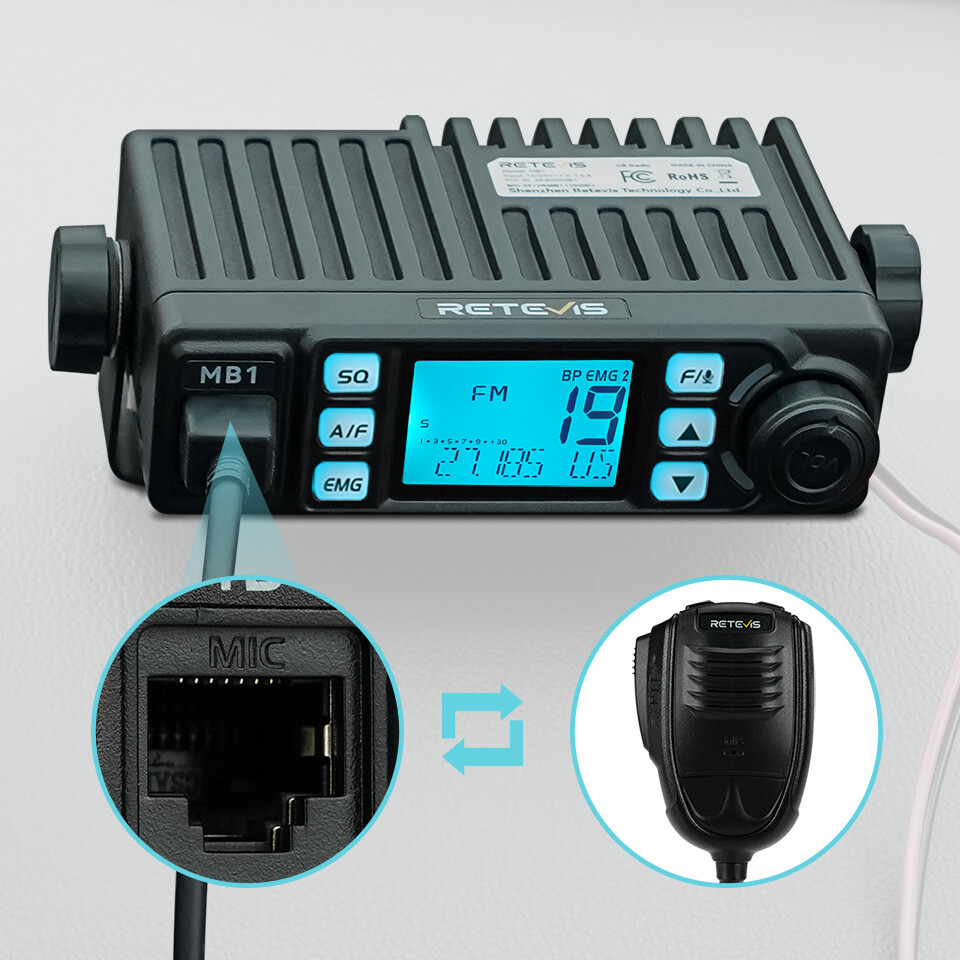 Retevis MB1/MB2 CB Radio Dual-Mode AM/FM,12V/24V,4W,40 Channel Portable ...