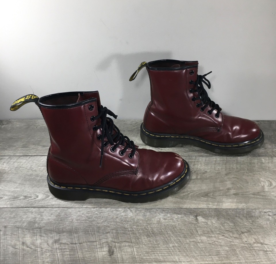Dr Doc Martens Womens 1460 Red Leather Combat Punk Goth Hippie Boots UK ...
