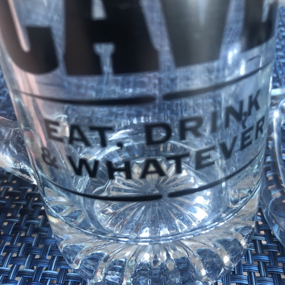 Man Cave Glass Beer Mugs-2 “ Man Cave Eat Drink Whatever” Printed On ...