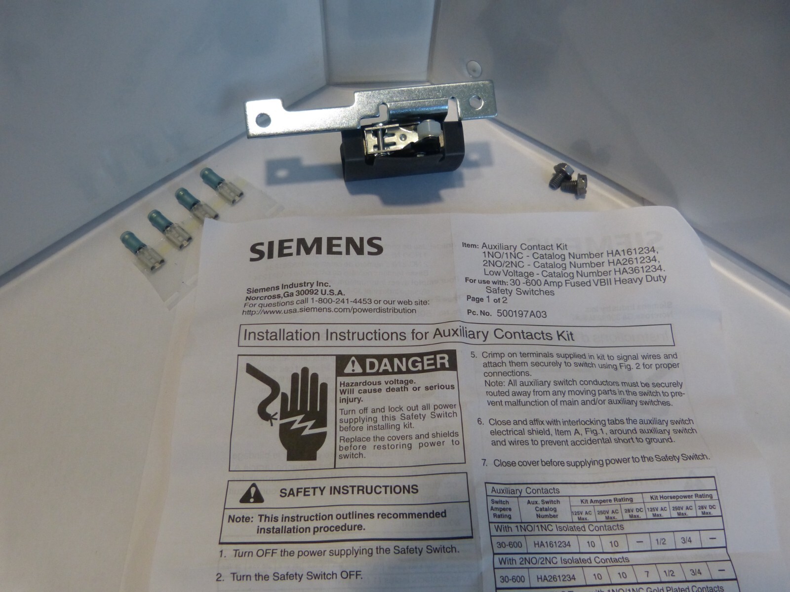 Siemens HA161234 Auxiliary Switch Contact Kit for sale online | eBay