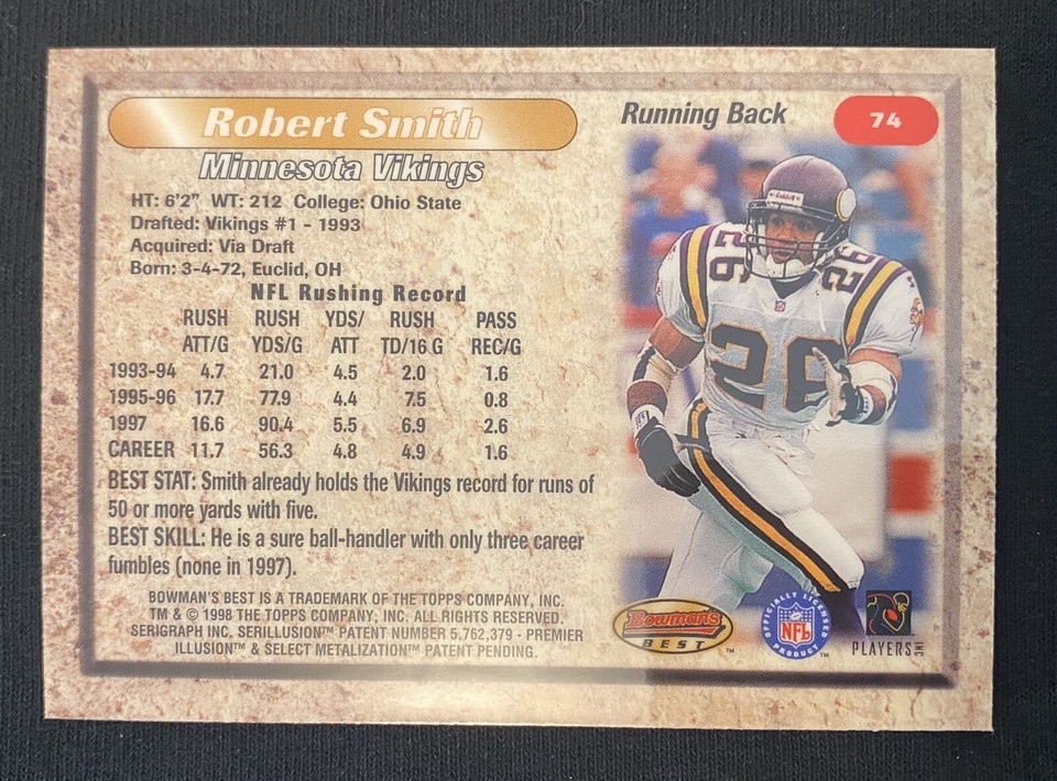 1998 Bowman's Best Robert Smith Minnesota Vikings #74 | eBay