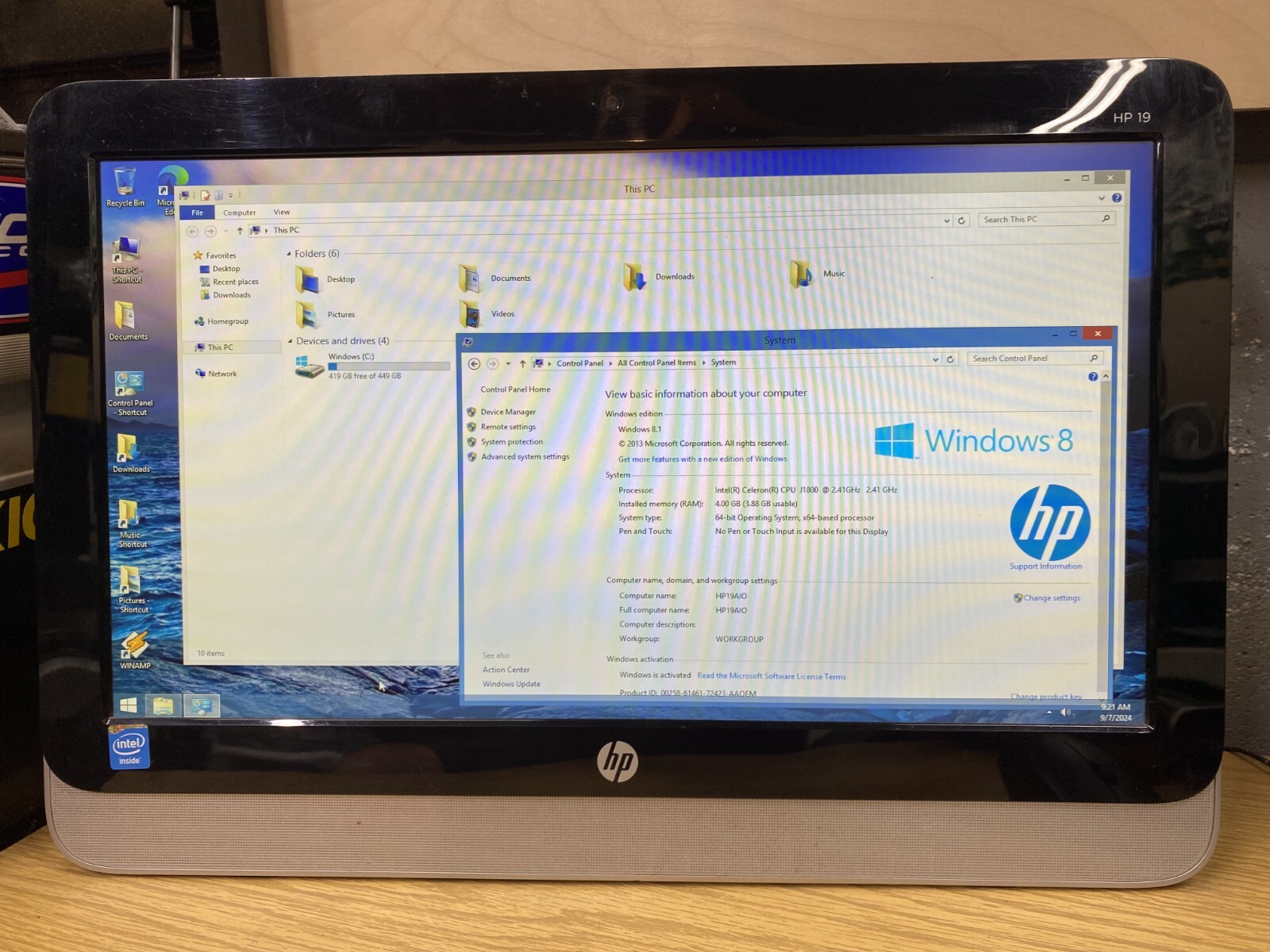 HP 19-2113W 19.5in Intel All-in-One PC WIFI W/Power Cord Win 8.1 ...