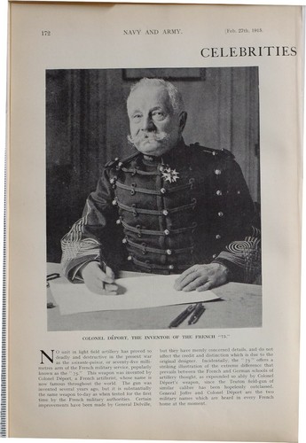 1915 WW1 ARTICLE & PICS COLONEL DEPORT INVENTOR OF FRENCH 75 ~ CHARLES ...