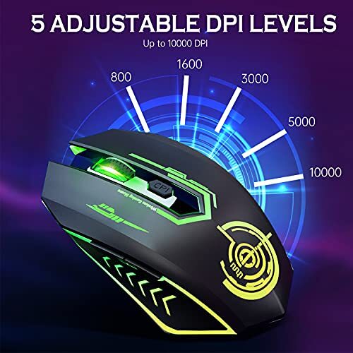 UHURU Wireless Gaming Mouse Up to 10000 DPI Rechargeable USB Wireless ...