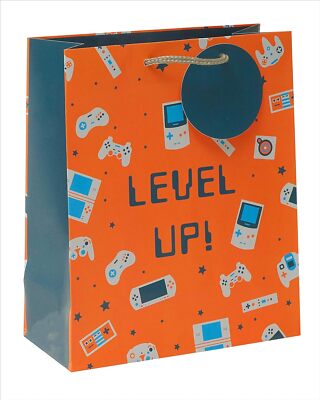 Gamer Level Up Themed Medium Gift Bag with Gift Tag for Him, Birthday ...