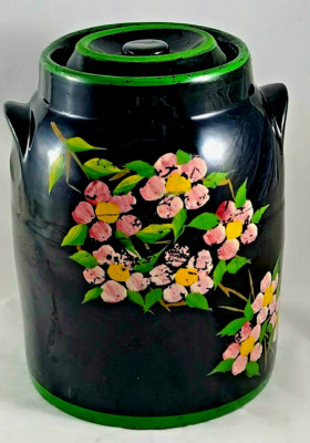 Robinson Ransbottom Black Glazed Stoneware Painted Pottery Crock w/Lid ...