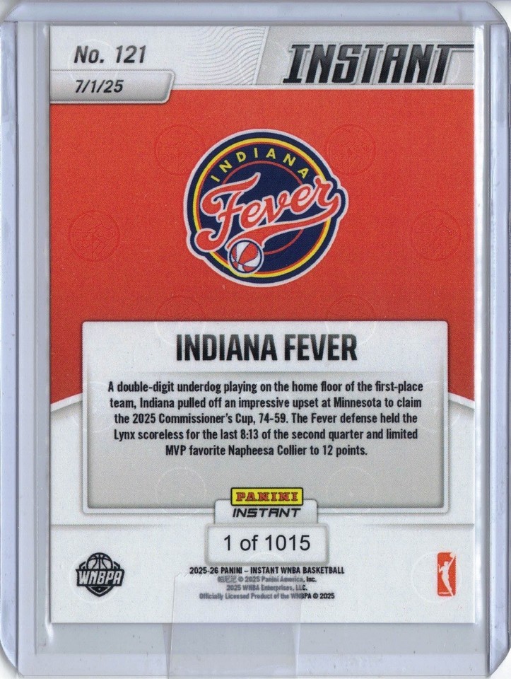 2025 Panini Instant WNBA #121 Indiana Fever Card Caitlin Clark Sophie ...