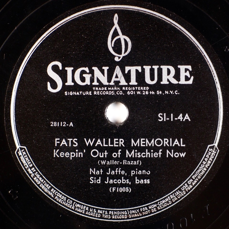 NAT JAFFE, SID JACOBS: Fats Waller Memorial ’41 Jazz Blues Signature 78 ...