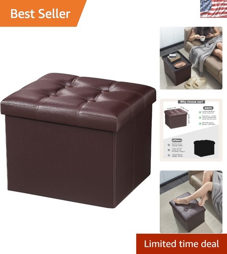 Leather Folding Footrest Ottoman Stool - Stylish Storage Solution 13"D ...
