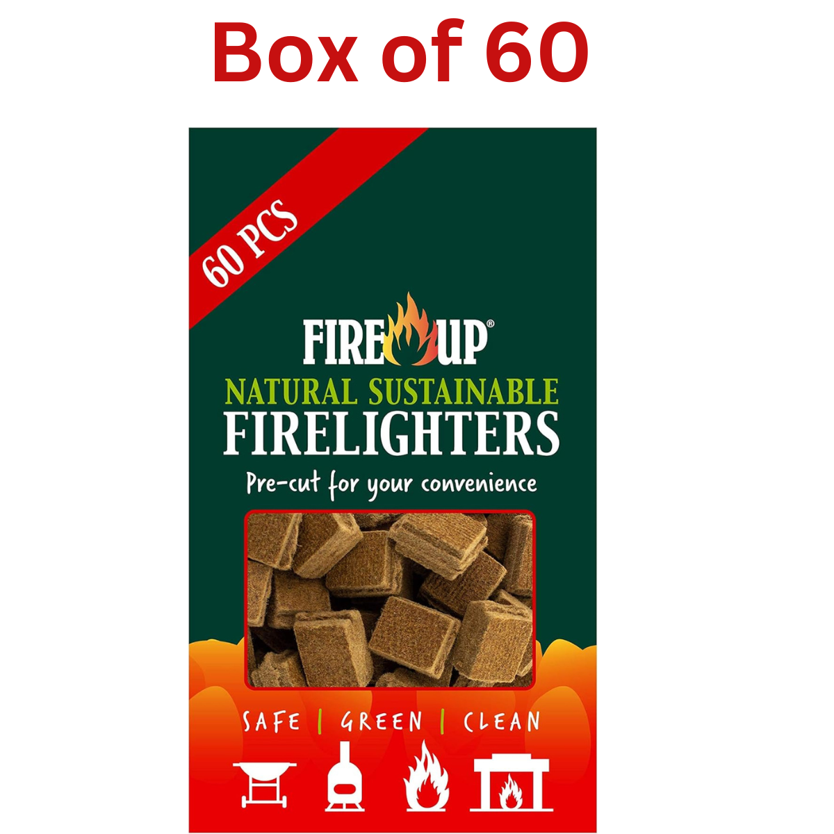 FIRE UP Natural Sustainable BBQ Firelighters Box of 28-60-200 Safe ...