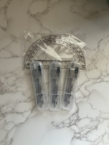 3x Math Compass + 1x 6in Clear Protractor Math Geometry Student Drawing ...