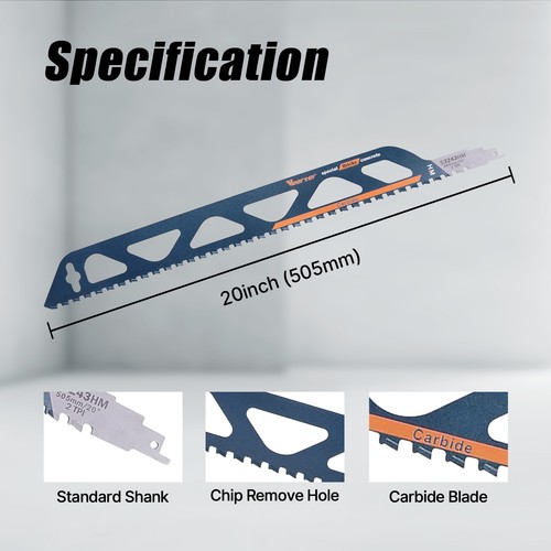 Vearter 2PCS 20in / 505mm Masonry Saw Blade Set Concrete Reciprocating ...