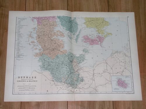 1891 ANTIQUE MAP OF SCHLESWIG-HOLSTEIN GERMANY / SOUTHERN DENMARK ...