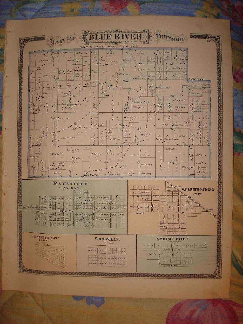 BLUE RIVER TOWNSHIP SULPHUR SPRINGS INDIANA ANTIQUE MAP | eBay